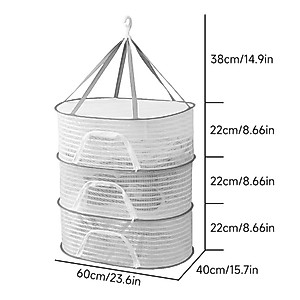 bbJJbbY Herb Drying Rack Net 3 Layers Mesh Hanging Clothes Drying Racks with Zip Windproof Hook 37x23.62x15.75 in Breathable Drying Rack for Vegetables, Fish Home Supplies