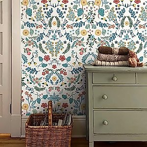 JiffDiff Boho Peel and Stick Wallpaper Floral Wallpaper Vintage Textured Wallpaper for Bedroom, Contact Paper Peel and Stick Kitchen Cabinet Furniture Nursery Renter Friendly Wallpaper