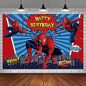 chaungda Spider Man Happy Birthday Banner Backdrops Boys Photography Backdrops Party Decoration Party Sign Dessert Table Yard Signs Photo Backgrounds Party Supplies 5x3ft zf-2019418-5x3ft-fba
