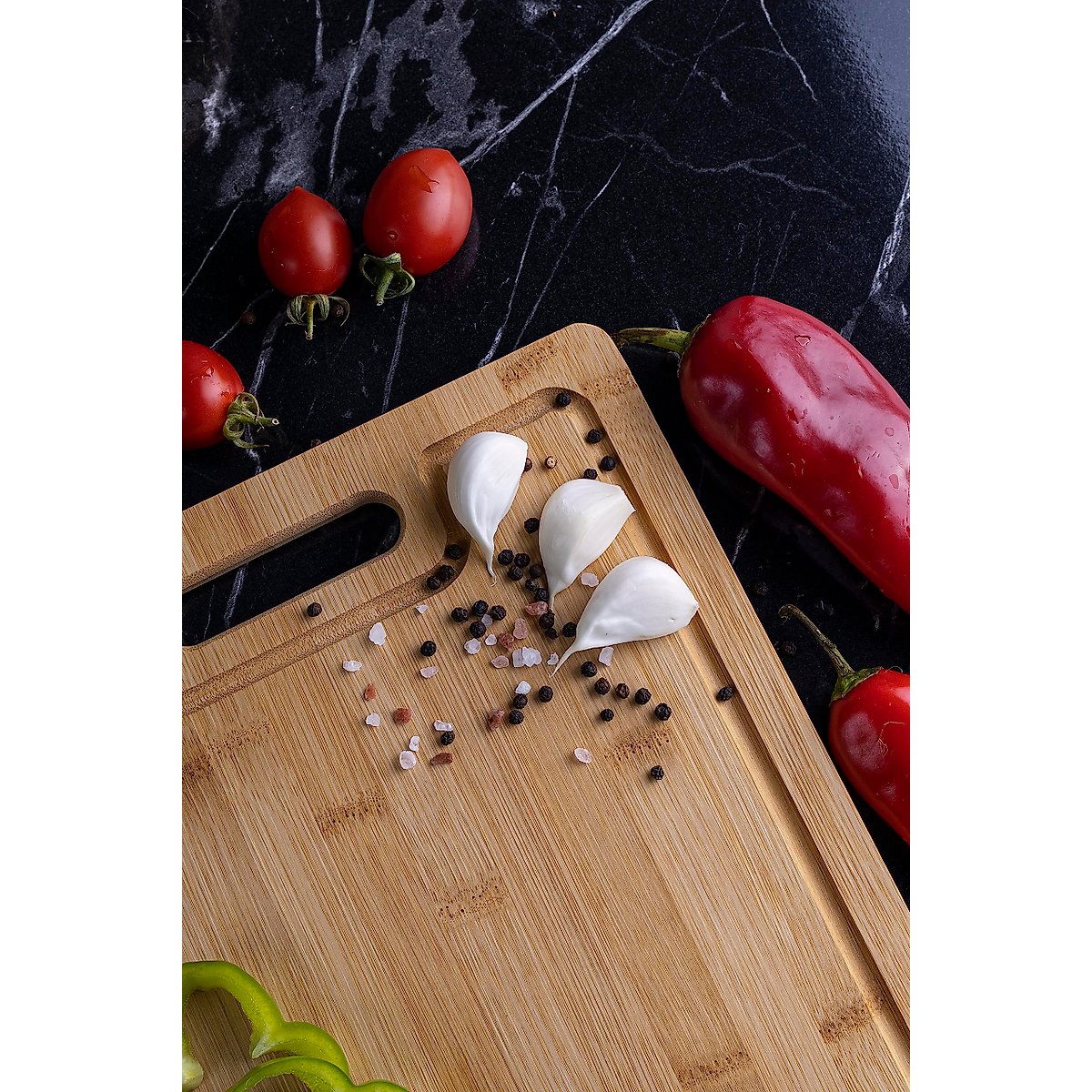 Bambum Livada - Bamboo Cutting Board with Built-In Knife Sharpener, Cutting Board with Juice Groove and Handle