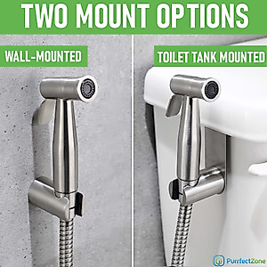 Purrfectzone Bundle of Two Complete Bidet Kits - White Bidet and Stainless Steel Bidet Sprayer for Toilet Sets, Two Kits Bundle