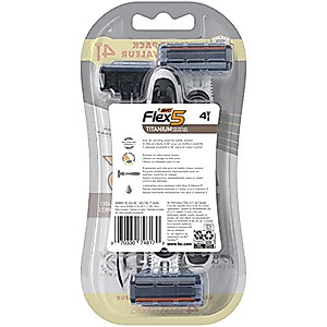 BIC Flex 5 Titanium 5-Blade Disposable Razor for Men, Sensitive Skin Razor For a Smooth, Comfortable and Close Shave, 4 Piece Razor Set