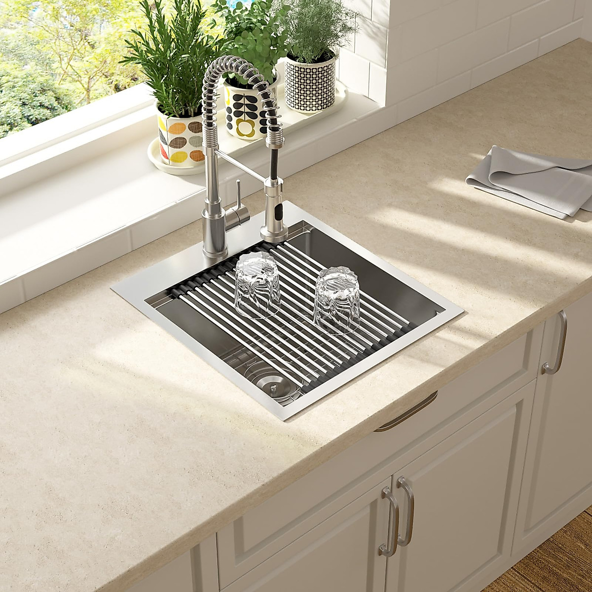 Lordear Bar Sink 18x20x10 Inch Drop In Bar Sinks Stainless Steel 16 Gauge Topmount Kitchen Sink Single Bowl Workstation Sink With Cutting Board RV sinks