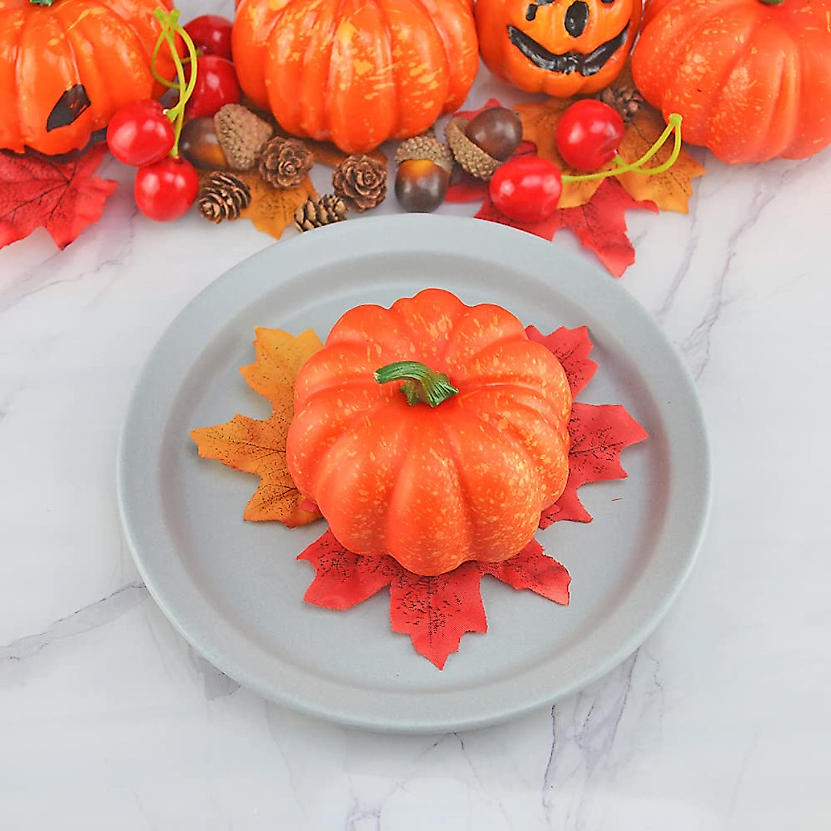 JEDFORE Fake Fruit Home House Kitchen Decoration Artificial Lifelike Simulation Mini Pumpkins Halloween Thanksgiving Day House Decoration - Set of 10 - Orange