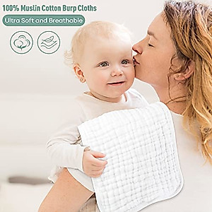Yoofoss Muslin Burp Cloths 10 Pack Baby Washcloths Large 20''X10'' 100% Cotton 6 Layers Super Soft and Absorbent - White