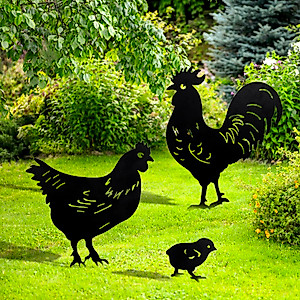 TT & MM Metal Chicken Yard Decor 3 Pcs Rooster Garden Stakes,Chicken Gifts for Women/Men,Hen/Chicks Silhouette Statues for Yard Art,Backyard,Patio,Lawn Ornaments,Outdoor Decor