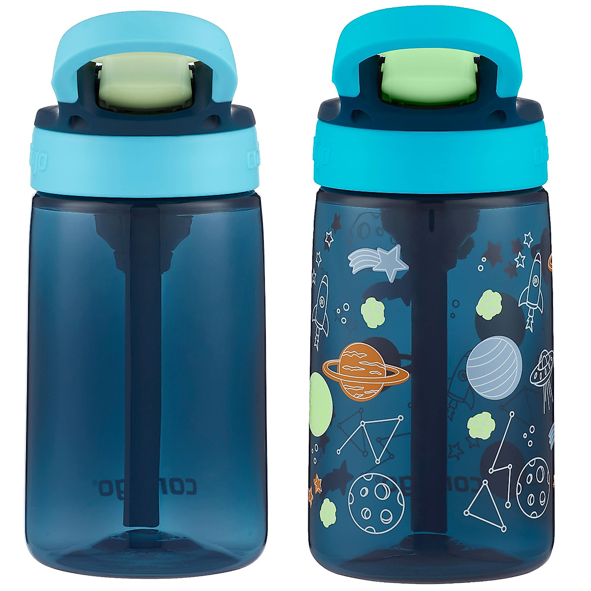 Contigo Kids Water Bottle with Redesigned AUTOSPOUT Straw, 14oz., 2 Pack, Blueberry and Blue Raspberry & Blueberry and Blue Raspberry with Cosmos