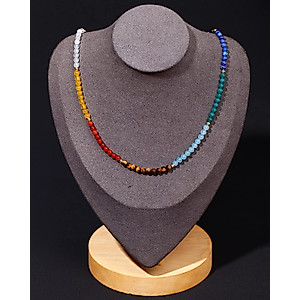 Jewever 7 Chakra Choker Necklace for Women Crystals and Healing Stones Balance Meditation Yoga Worry Stone Jewelry Gifts (16"+2")