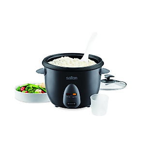 Salton 10 Cup Drum Style Automatic Rice Cooker with Food Steaming Basket, Measuring Cup & Spatula, Removable Non-Stick Cooking Bowl (RC2088)
