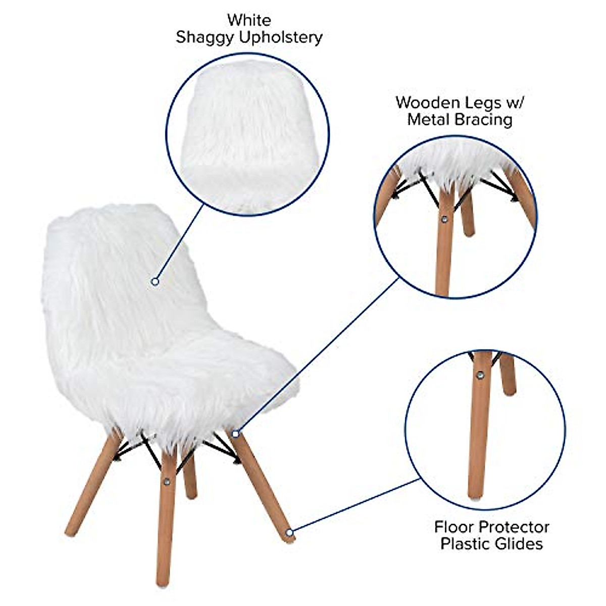 EMMA + OLIVER Kids Shaggy Dog White Accent Chair - Desk Chair - Playroom Chair