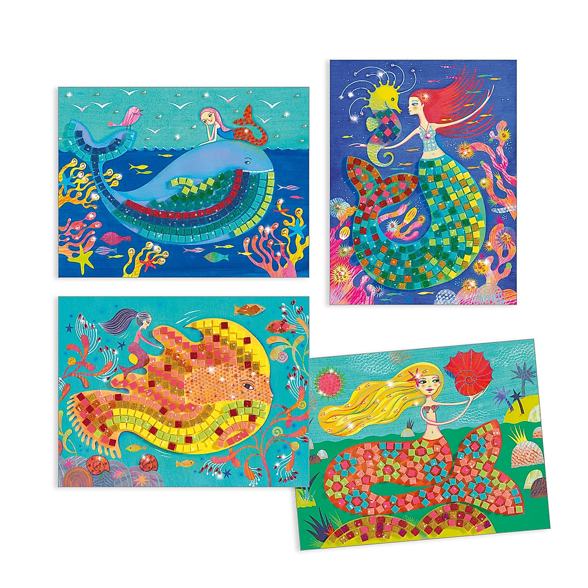 DJECO Mermaid's Song Mosaic Arts & Crafts Kit - Create Your Own Glittery Underwater Scene for School - Fun & Creative for Family & Friends, Boys & Girls, Educational, Sticker Foam for Kids 5+