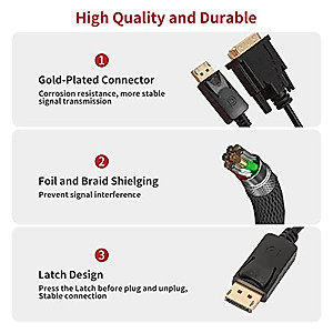 HANNORD DisplayPort to DVI Adapter, DP to DVI Converter Male to Male Display Port DVI Cable for PC Computer Laptop Desktop, 1080P HD Cord Compatible with Lenovo, HP, Dell (6 Feet)-1 Pack
