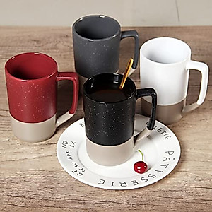 SHOWFULL 16 OZ Large Coffee Mug, Two Color Combination Big Ceramic Tea Cup with Square Handle with White Speckled for Men Women Restaurant Home Office Hot Drinks, Grey