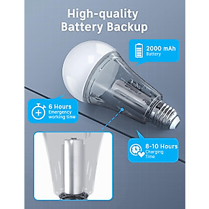 Prosperbiz Battery Operated Light Bulb, Emergency Rechargeable Flashlight Bulb for Power Outages, A21 9W E26 Standard Bulbs, 3000K Soft White, 2 Pack