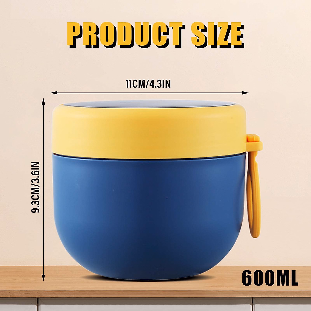 2 Pcs Overnight Oats Containers with Lids and Spoon, 20oz Portable Stainless Steel Inside Overnight Oats Jars Insulated Food Jar, Leak-proof Large Capacity Cups for Milk, Cereal, Soup (White and Blue)