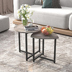 Wolawu Nesting Table Small Round Coffee Table,Set of 2 End Tables,Minimalist Side Table for Living Room Bedroom,Stacking Sofa Side Tables with Solid Metal Frame for Small Space,Oak