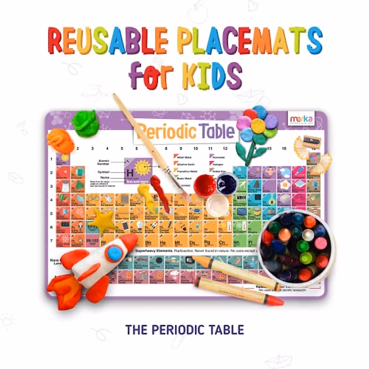 merka Periodic Table for Kids Educational Placemats for Kids Learning Chemistry with Periodic Table of Elements Non-Slip Silicone Mat for Dining Table