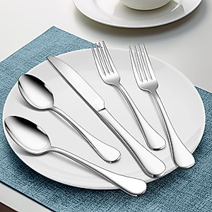 40-Piece Silverware Set for 8, E-far 18/10 Stainless Steel Flatware Cutlery Metal Eating Utensil Tableware Forks and Spoon Sets for Restaurant Wedding - Simple Fancy Style & Dishwasher Safe