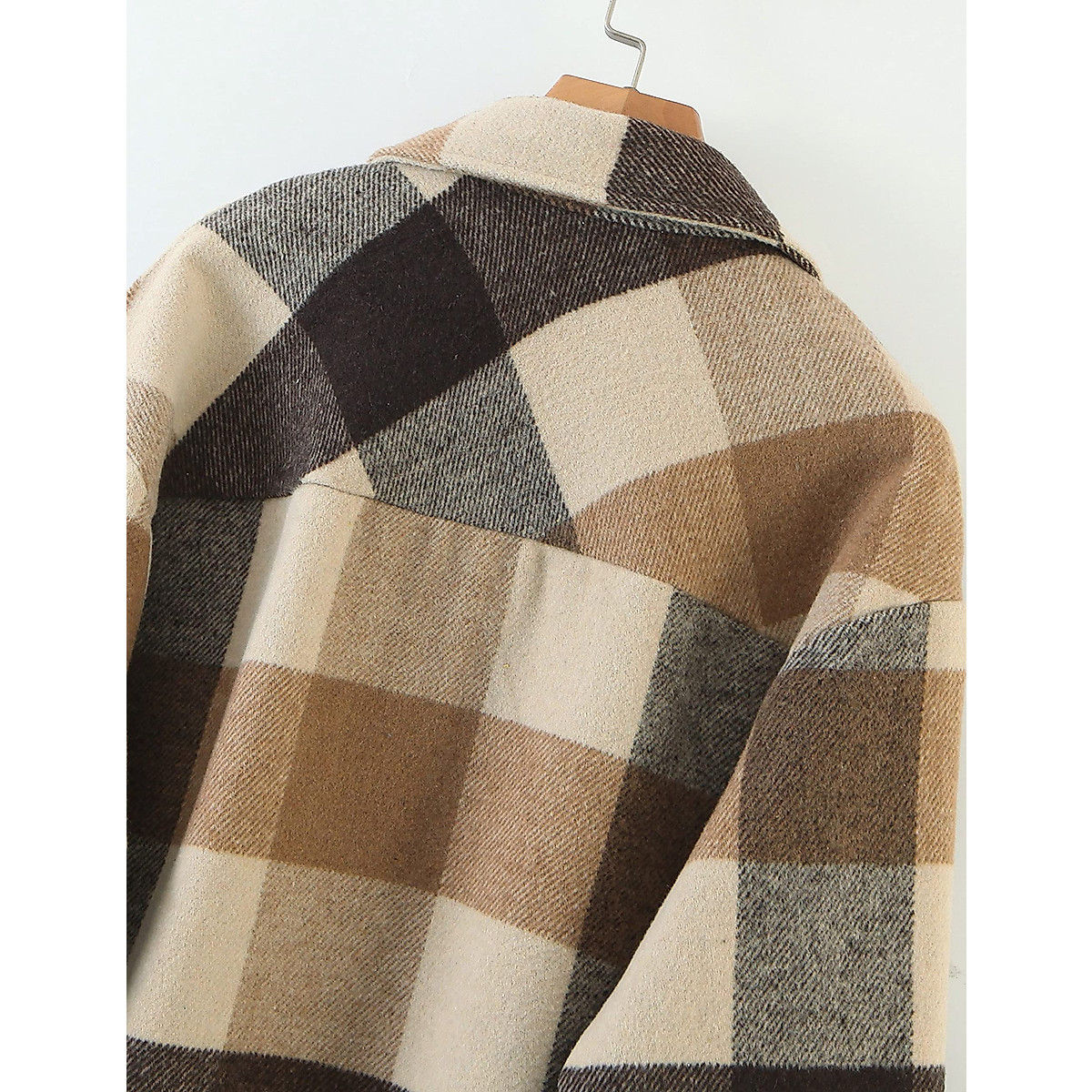 UANEO Womens Plaid Shacket Button Down Wool Blend Fall Flannel Shirt Jacket (Brown-L)