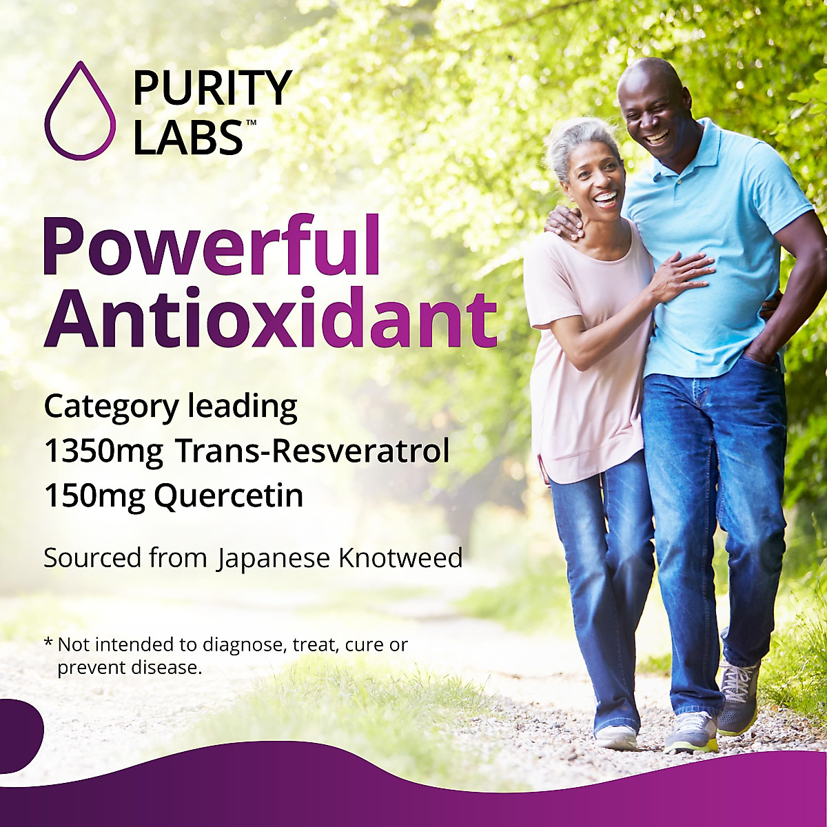 Purity Labs Pure Trans-Resveratrol Supplement + Quercetin 1500mg, Vegan Supplements for Heart, Skin Hair Nails, Anti Aging Antioxidant Supplement 90ct