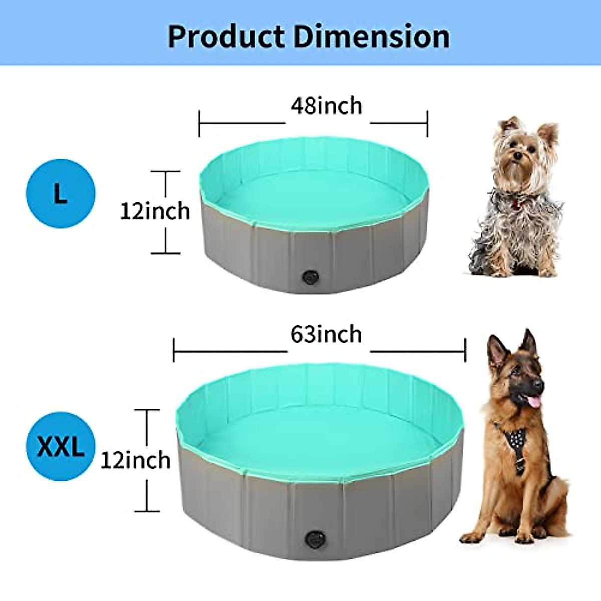 PAKEWAY Foldable Dog Swimming Pool, 48''x12'' Collapsible PVC Dog Pool Pet Bath Pool, Outdoor Portable Bathing Tub for Kids, Dogs and Cats