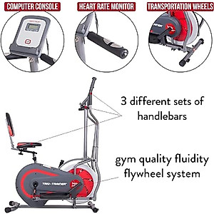 [BODY POWER] 2nd Generation Patented 3-in-1 Home Gym, Upright Compact Exercise Bike, Elliptical Machine & Recumbent Bike, Trio Trainer with Heartrate Monitor, Safety Brake Pad. BRT5088
