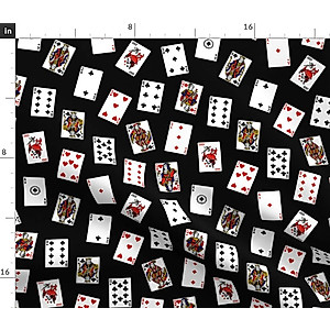 Spoonflower Fabric - Scattered Playing Cards Black Deck Gambling Casino Masculine Game Room Printed on Petal Signature Cotton Fabric Fat Quarter - Sewing Quilting Apparel Crafts Decor