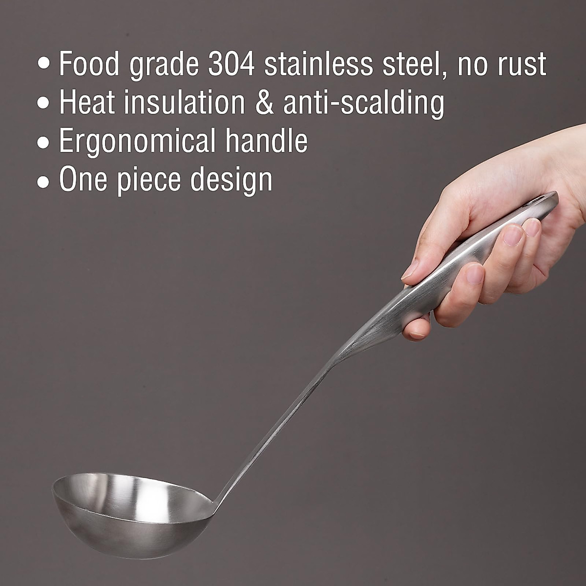 4-Piece Kitchen Utensils Set, Cooking Utensils 304 Stainless Steel Kitchen Gadgets with Spatula, Soup Ladle, Wok Spatula, Skimmer Spoon, Heat Resistant Handle and Dishwasher Safe