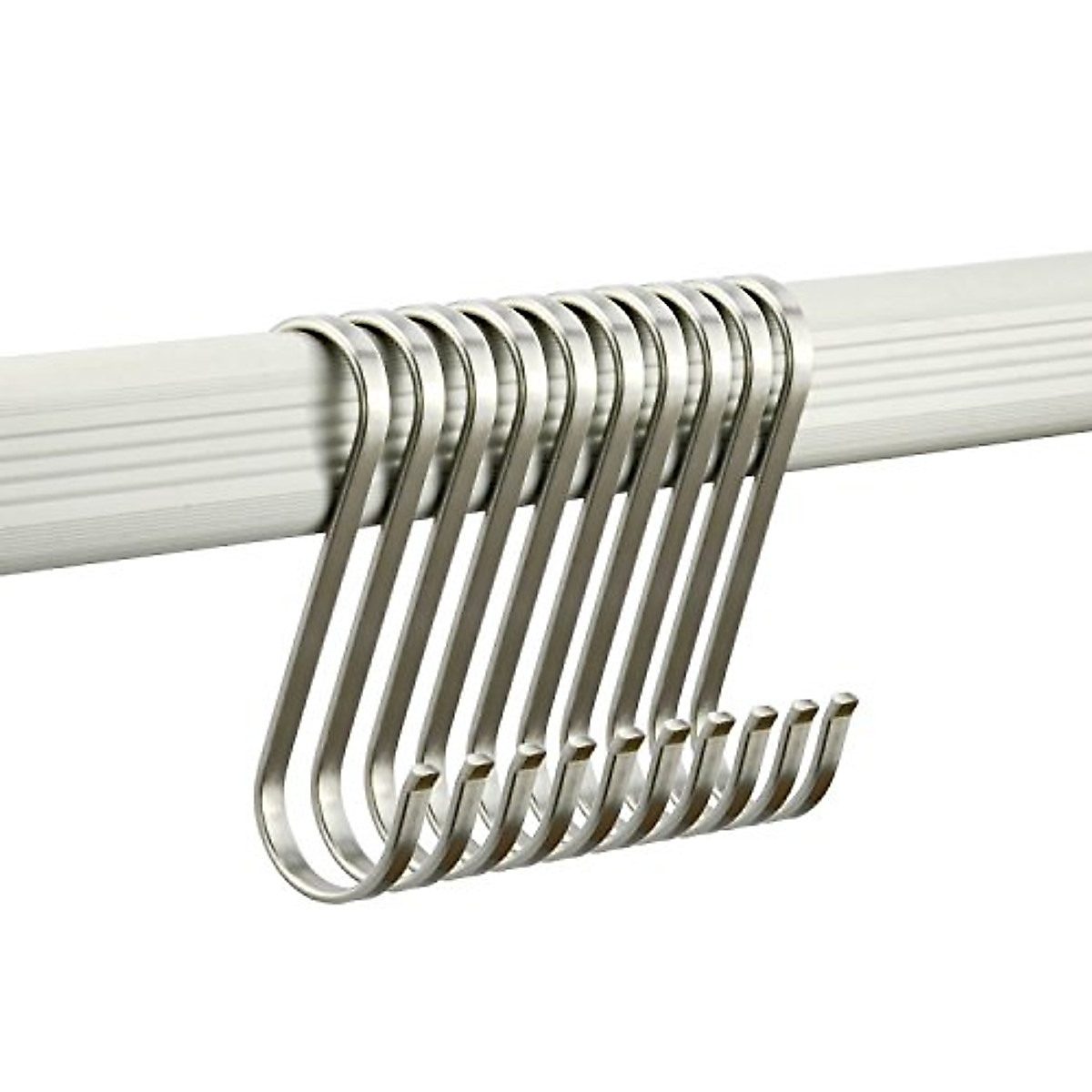 RuiLing 10-Pack Size Large Flat S Hooks Heavy-Duty Genuine Solid 304 Stainless Steel S Shaped Hanging Hooks,Kitchen Spoon Pan Pot Hanging Hooks Hangers Multiple uses.