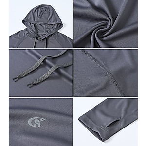 Men's UPF 50+ Long Sleeve Hooded Shirts Sun Protection Athletic Hoodie for Fishing Hiking Running Workout Rash Guard Shirt Charcoal Grey M