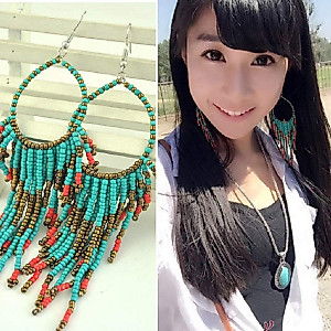 Happyyami Fringe Tassel Dangle Earrings Ethnic Boho Bead Ear Jewellery for Women Girls Ladies