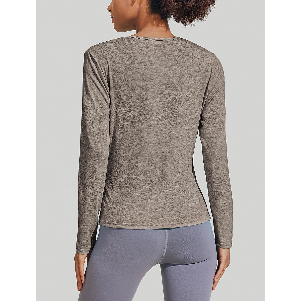 PINSPARK Hiking Shirts for Women Long Sleeve Worktout Tops Athletic Casual Yoga Tee Shirt Breathable Top A_Browm Medium