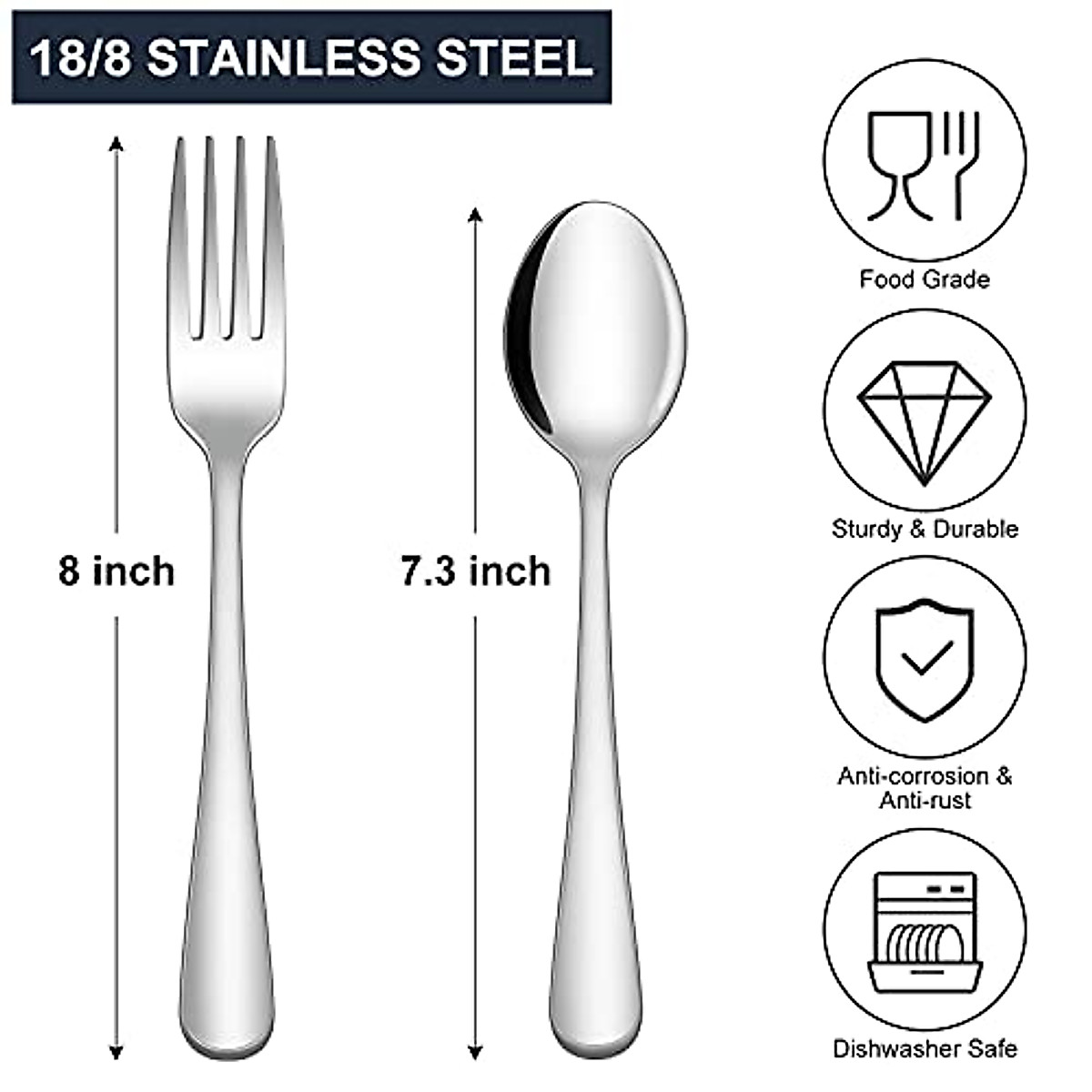 24-piece Forks and Spoons Silverware Set, Food Grade Stainless Steel Flatware Cutlery Set for Home, Kitchen and Restaurant, Mirror Polished, Dishwasher Safe