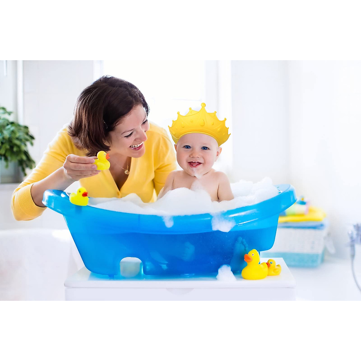 Baby Shower Cap Crown, Hair Washing Hat for Toddlers, Shower Face Shields, Bath Visor for Toddlers, Make Hair Washing So Much Easier & Less Stressful, Yellow
