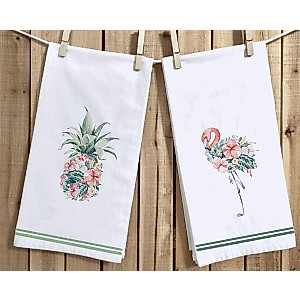 Set of 2 Watercolor Flamingo Pineapple Kitchen Dish Towel 18 x 28 Inch, Seasonal Spring Summer Floral Tea Towels Dish Cloth for Cooking Baking