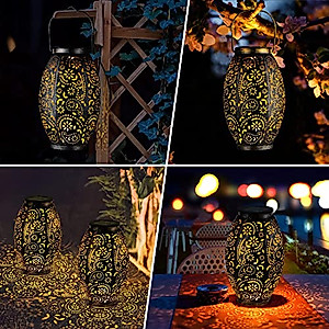 Solar Lanterns Outdoor Waterproof Hanging - OxyLED 2 Pack Decorative Lantern Lights Solar Powered with Handle Metal for Garden Outside Table Patio Porch Yard Decor Christmas