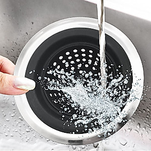 MW-NIHOLA 2PCS Sink Strainers,Flexible Silicone and Stainless Steel Kitchen Sink Drainer Baskets，Large Wide Rim 4.5 inch Diameter,Rust Free,Prevent Food Residues from Clogging
