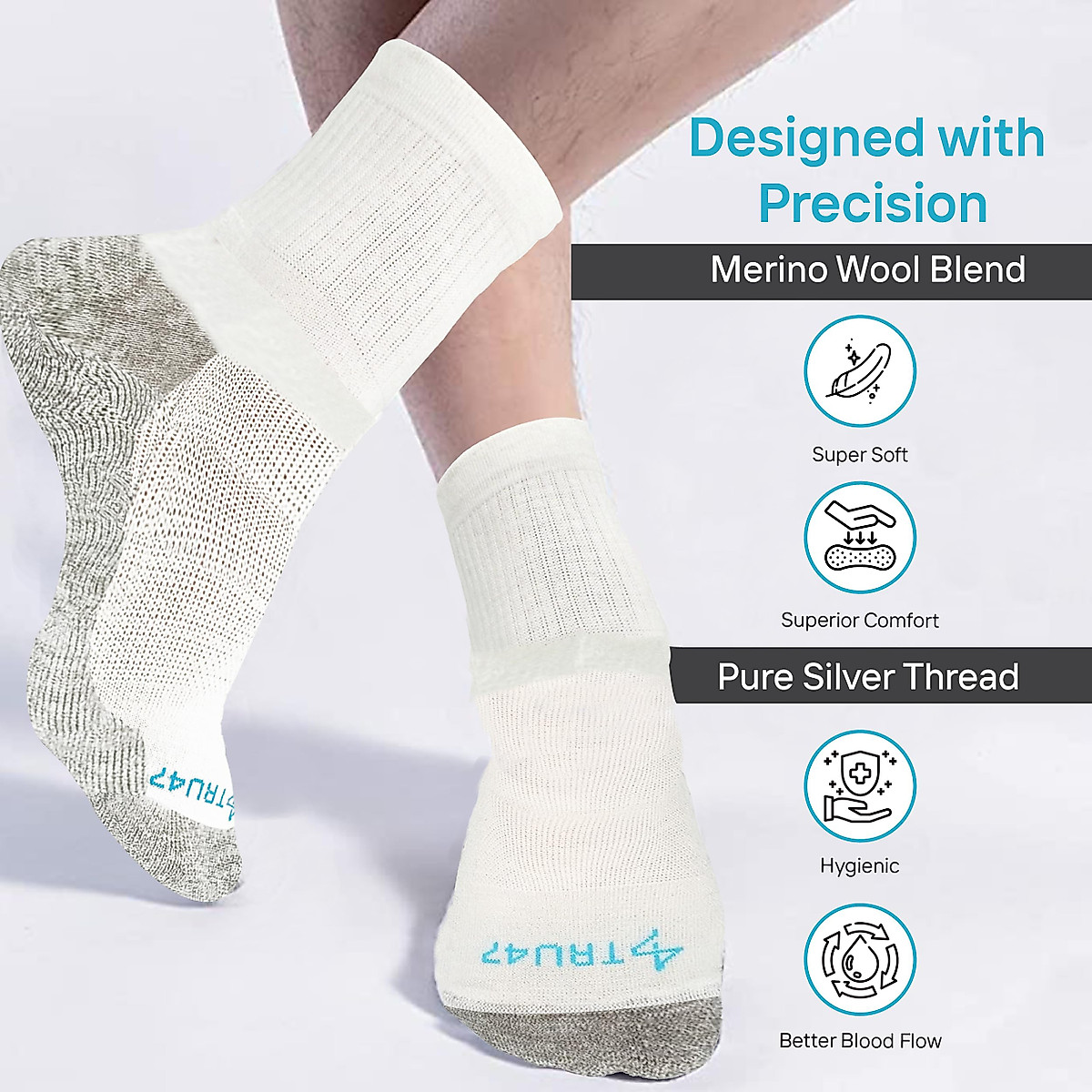 TRU47 Grounding & Earthing Products | Quarter Socks Grounding Socks | Silver Infused Socks | Breathable Socks Made With 99.99% Pure Silver Thread and Merino Wool (Medium, Quarter)