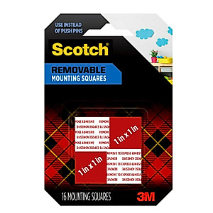 3M 108 Scotch Removable Mounting Squares, 1" x 1", White
