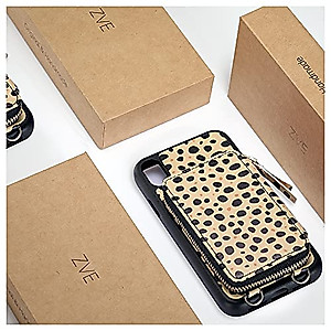 iPhone XR Crossbody Case, iPhone XR Wallet Case, ZVEdeng Zipper Wallet Card Holder Case Crossbody Chain Wrist Strap for Women Leather Purse Shockproof Case for iPhone XR 6.1'' Cheetah Print Skin