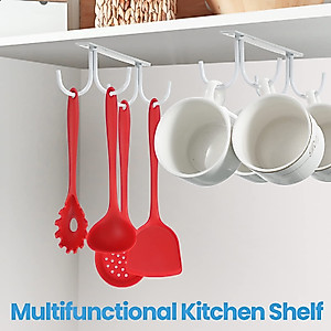 9 Pcs Mug Rack Under Cabinet Shelf 36 Hook Coffee Cup Holder Rustic Coffee Mug Holder Hanging Mug Organizer for Cabinet Drying Mug Hooks Under Cabinet Mug Hanger Utensil Display for Kitchen (White)