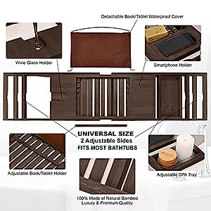 Homemaid Living Luxury Bamboo Bath Tray for Bathtub - Expandable Bathroom Tray with Reading Rack or Tablet Holder, Premium Bath Tray with Wine Glass Holder, Bathroom Caddy, Fits All Bathtubs (Brown)