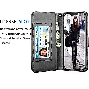 Tekcoo Wallet Case Compatible with iPhone 13 (6.1 inch) 2021 Luxury ID Cash Credit Card Slots Holder Carrying Pouch Folio Flip PU Leather Cover [Detachable Magnetic Hard Case] with Strap [Black]