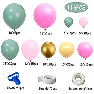 sherpaa Sage Green Pink Balloon Garland Arch Kit, Baby Pink Blush Gold Metallic Latex Balloons, 18 inch Big Sage Green and pink Balloon for Wedding Bride Baby Shower Birthday Evening Decor