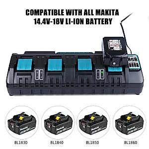 18V DC18SF 4-Port Fast Charger with Dual USB Port Compatible with 14.4V 18V LXT Li-ion Battery BL1840 BL1850 BL1860 BL1890, Replacement for 18 Volt Battery Charger DC18RC DC18RD