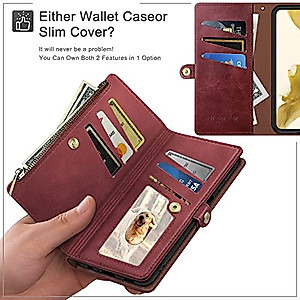 XcaseBar for Google Pixel 7 Wallet case with Zipper 【RFID Blocking】 Credit Card Holder, Flip Folio Book PU Leather Phone case Shockproof Cover Women Men for Pixel7 case Red