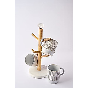 Mud Pie Glass Knob Mug Holder, Wood, 12 1/2" x 6" Dia, Brown