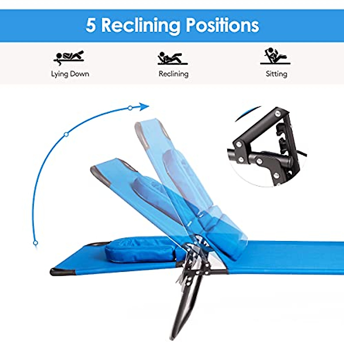 Giantex Beach Lounge Chair Chaise Lounge Chairs for Outside with Hole for Face,3 Adjustable Positions,Reclining Folding Lightweight Patio Lawn Chairs for Sunbathing Tanning Chair(1,Navy)