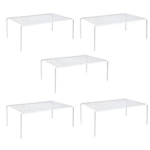 GEDLIRE Kitchen Cabinet Shelf Organizer Set of 5, Large (15.7 x 9.4 inch) Metal Wire Pantry Storage Shelves, Dish Plate Racks for Cabinets, Freezer, Counter, Cupboard Organizers and Storage, White