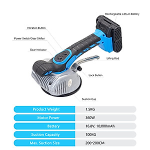 CAPTOK Tile Vibration Machine Automatic Suction Vibrator 10,000mAh 2 Batteries Tile Leveling Tiling Machine 6 Speed Handheld 18,000VPM